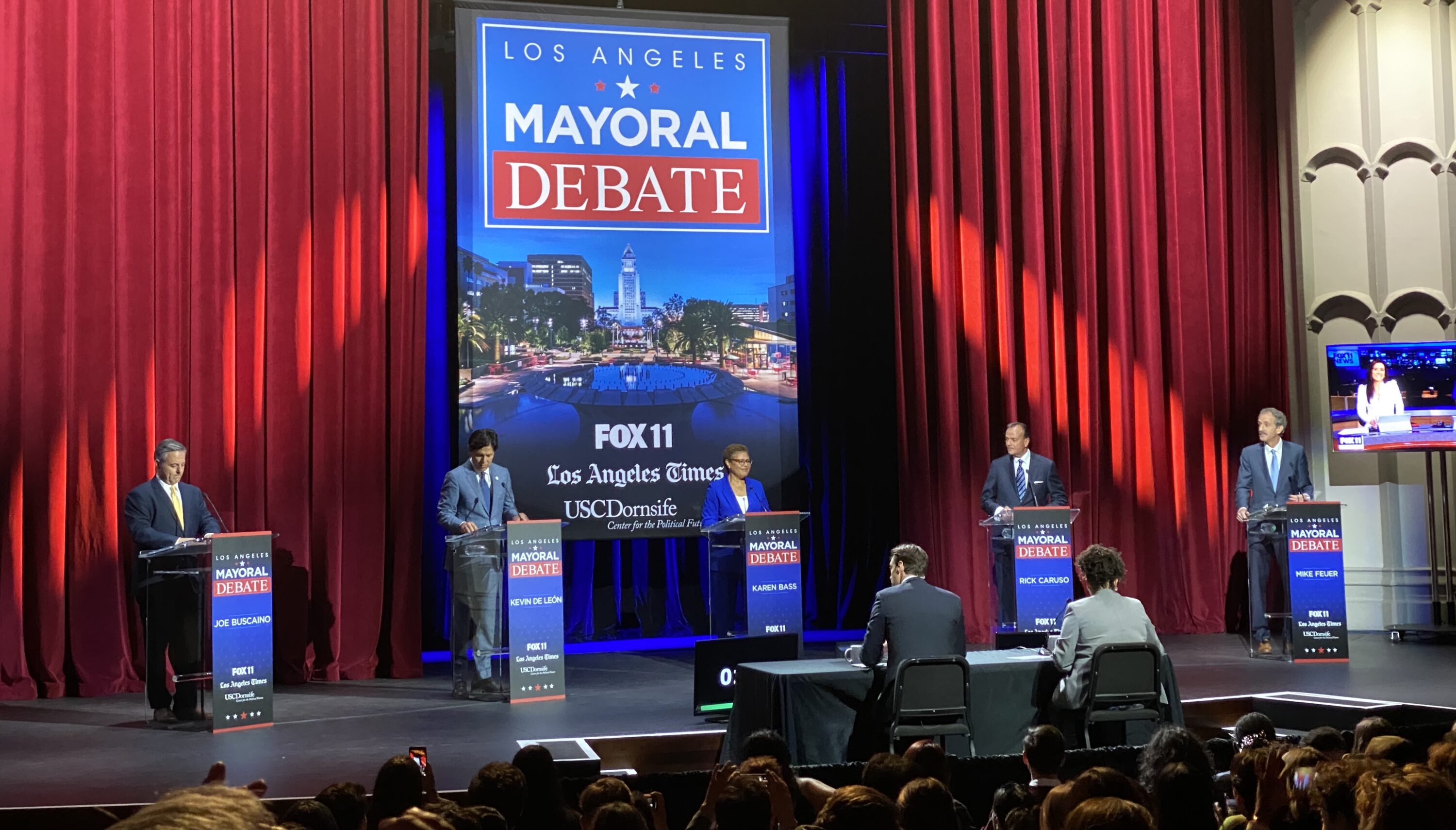 LA mayoral candidates pile on mall magnate in his first debate ...